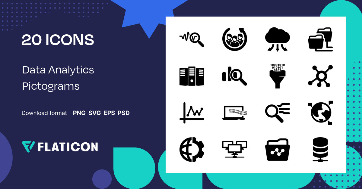 Data Analytics Pictograms Icon Pack | Filled | 20 .SVG Icons