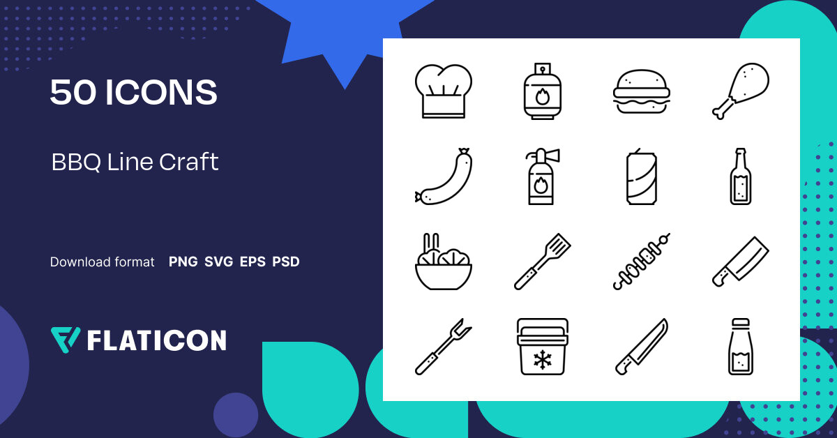 BBQ Line Craft Icon Pack | Lineal | 50 .SVG Icons