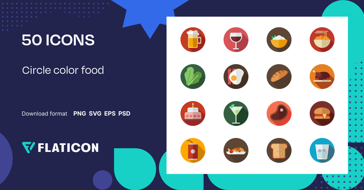 Circle color food Icon Pack | Flat | 50 .SVG Icons