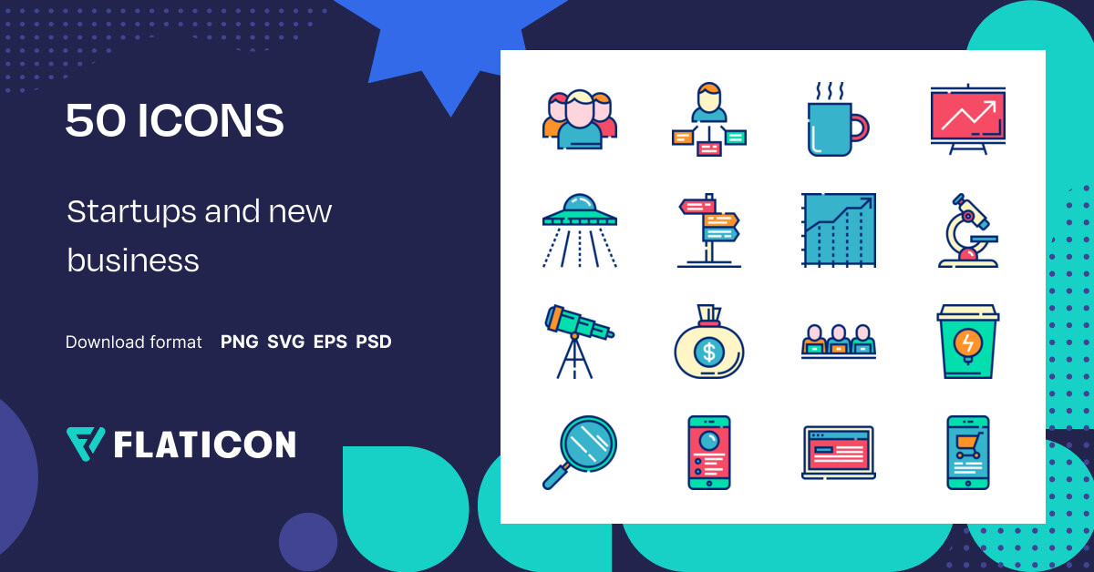Startups and new business Icon Pack | Lineal color | 50 .SVG Icons
