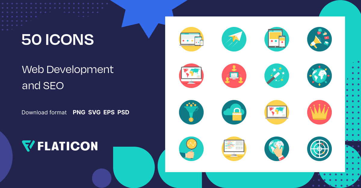 Web Development and SEO Icon Pack | Flat | 50 .SVG Icons