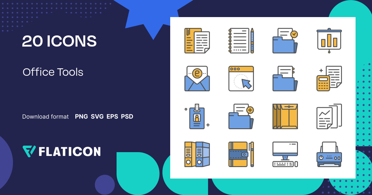 Office Tools Icon Pack | Lineal Color | 20 .SVG Icons