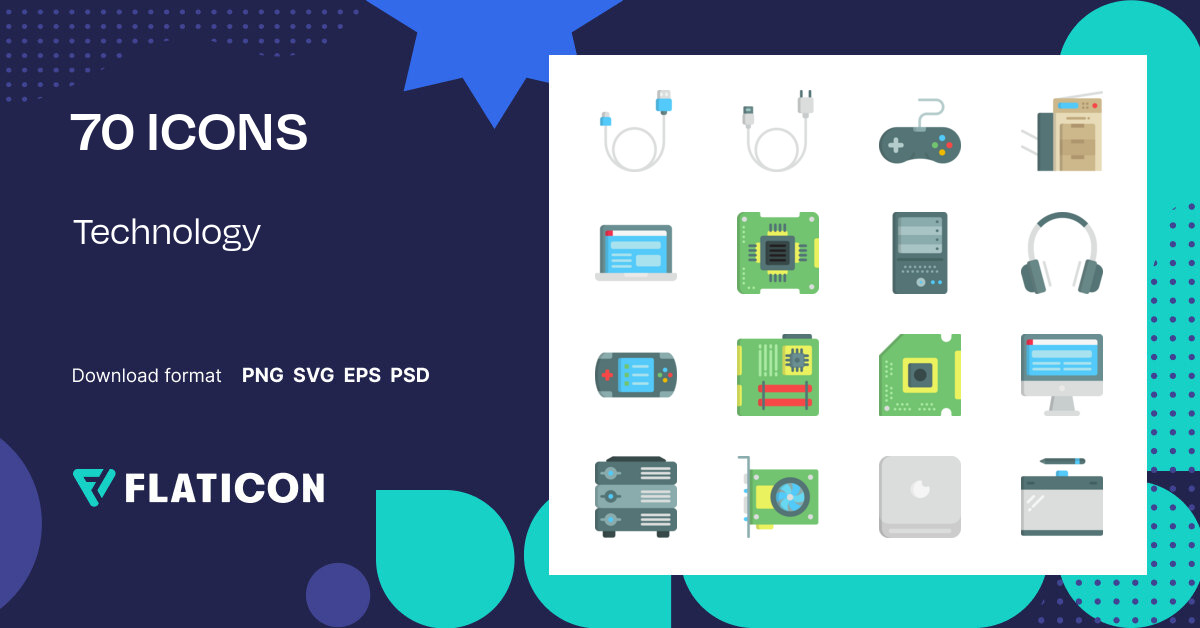 Technology Icon Pack | Flat | 70 .SVG Icons