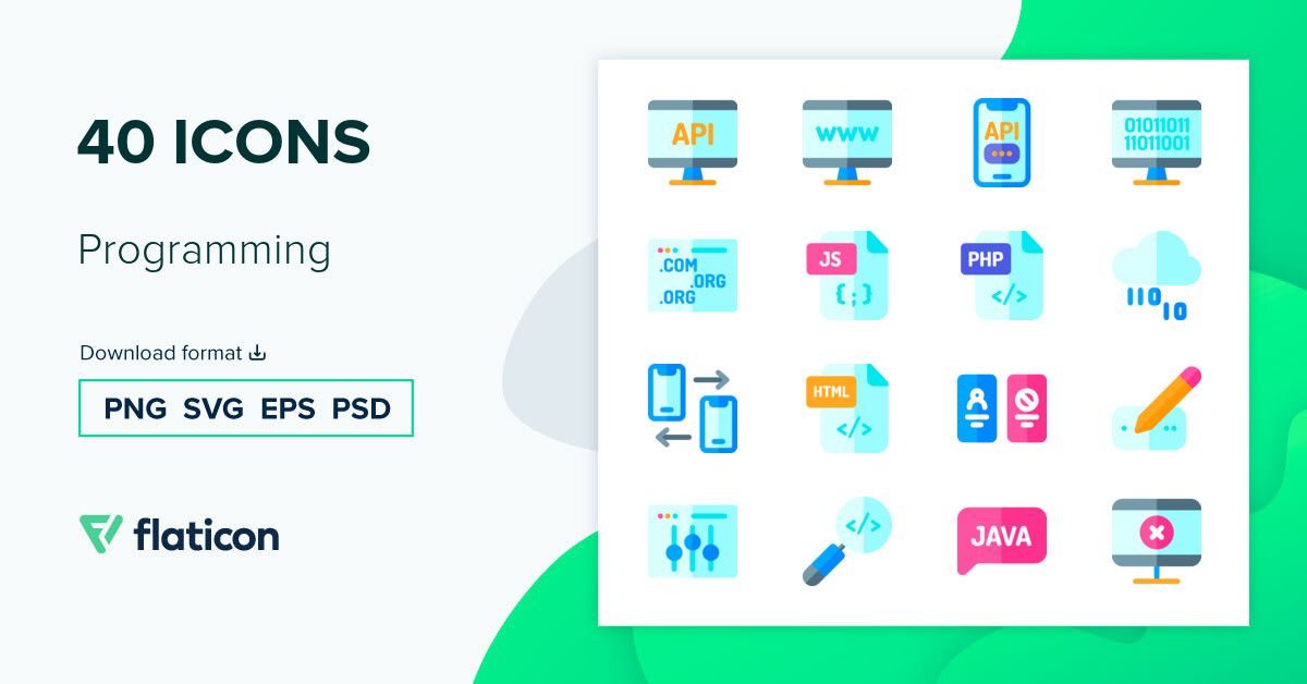 Programming Icon Pack | Flat | 40 .SVG Icons