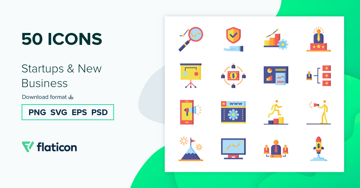 Startups & New Business Icon Pack | Flat | 50 .SVG Icons