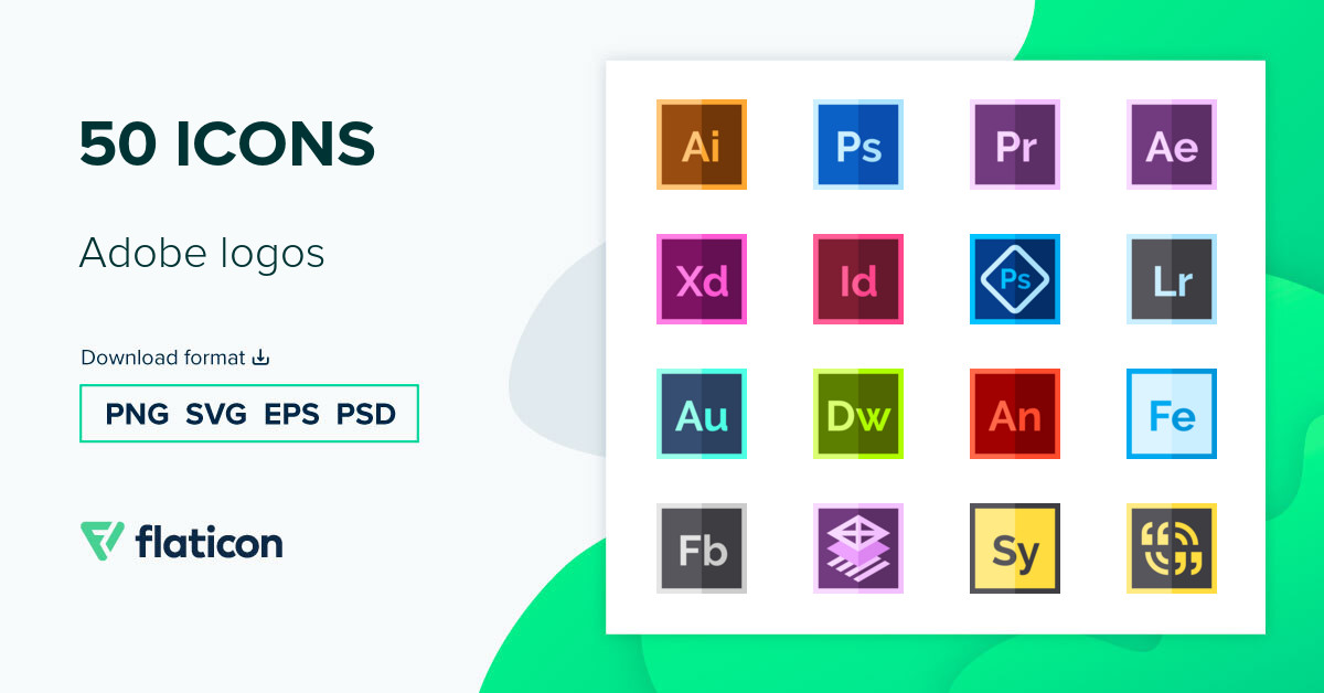Adobe logos Icon Pack | Flat | 50 .SVG Icons