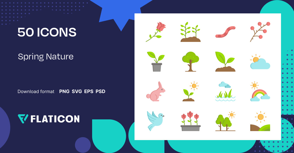 Spring Nature Icon Pack | Flat | 50 .SVG Icons