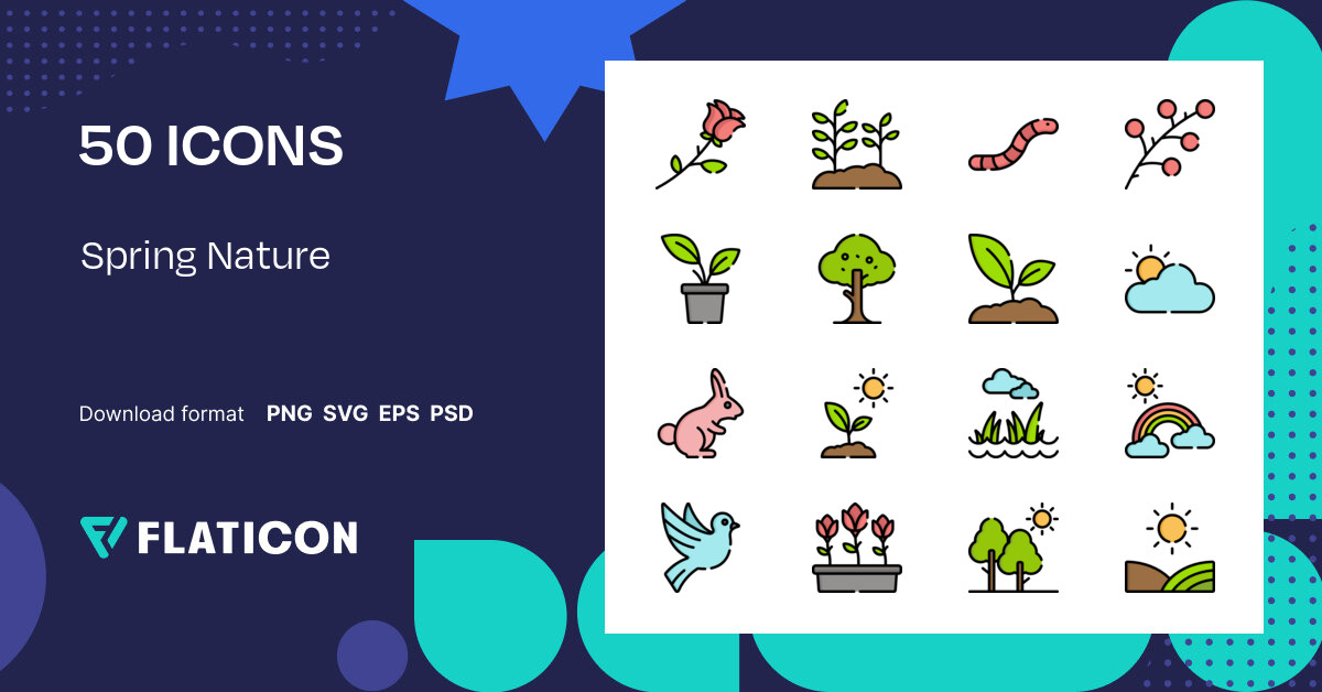 Spring Nature Icon Pack | Lineal color | 50 .SVG Icons