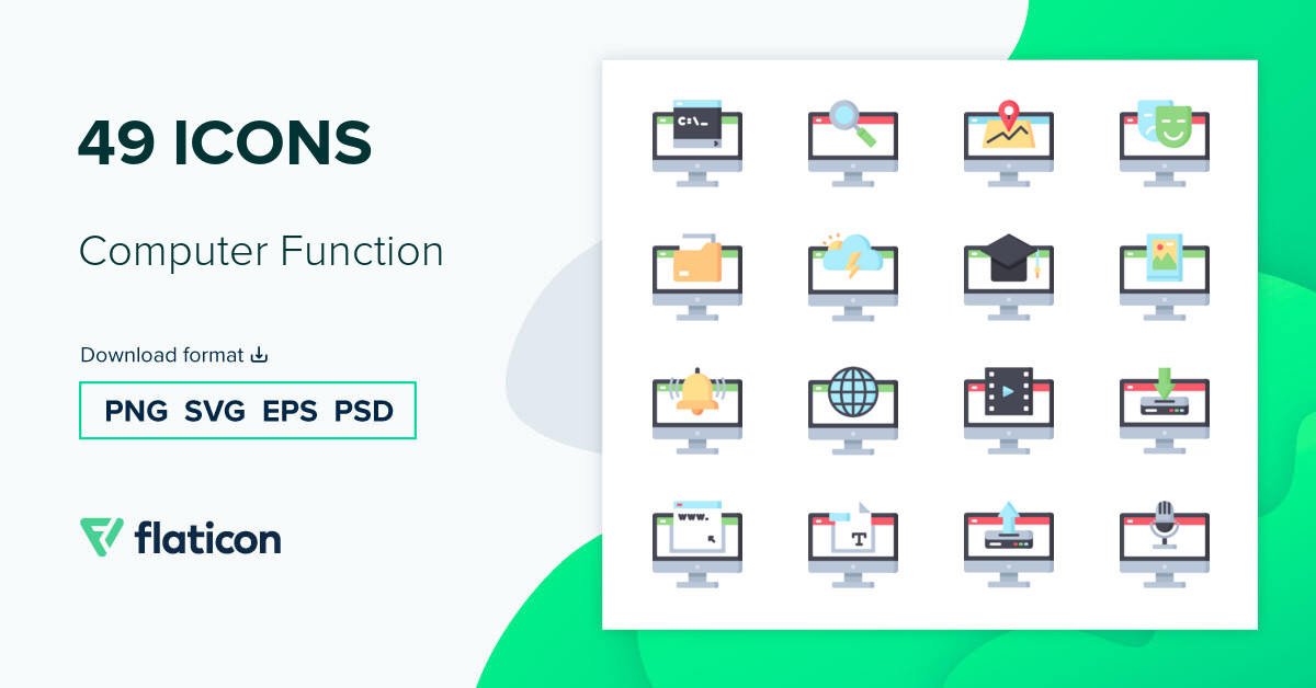 Computer Function Icon Pack | Flat | 49 .SVG Icons
