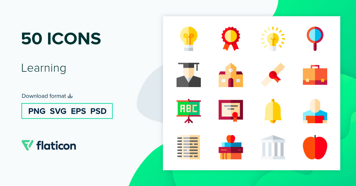 Learning Icon Pack | Flat | 50 .SVG Icons