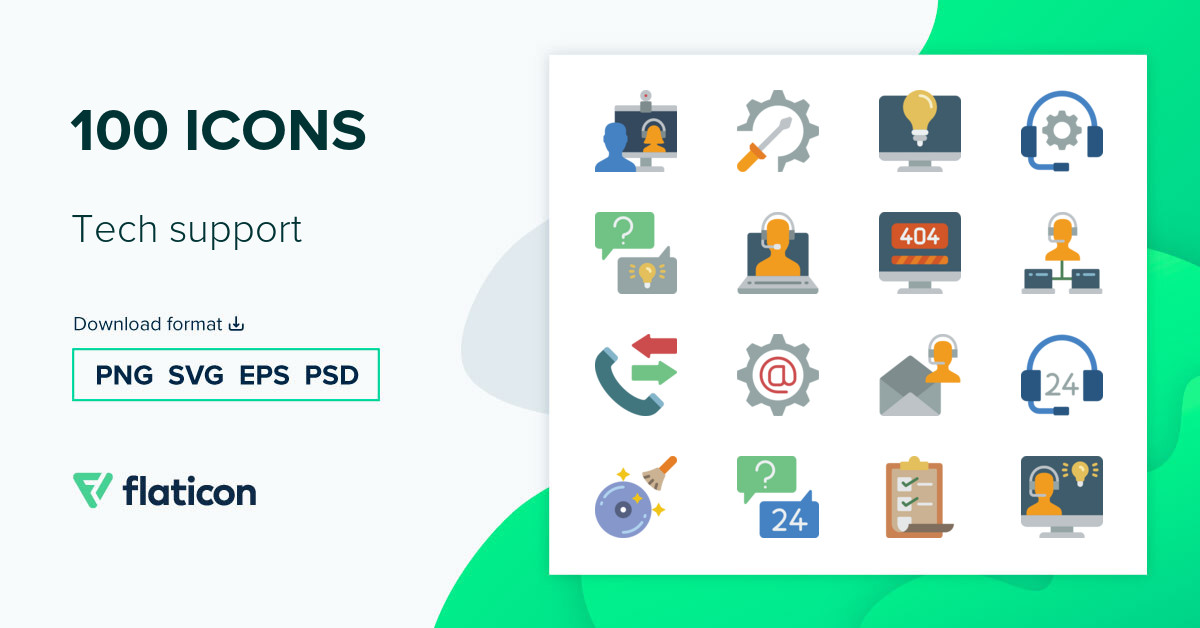 Pack de iconos Tech support | Flat | 100 Iconos .SVG