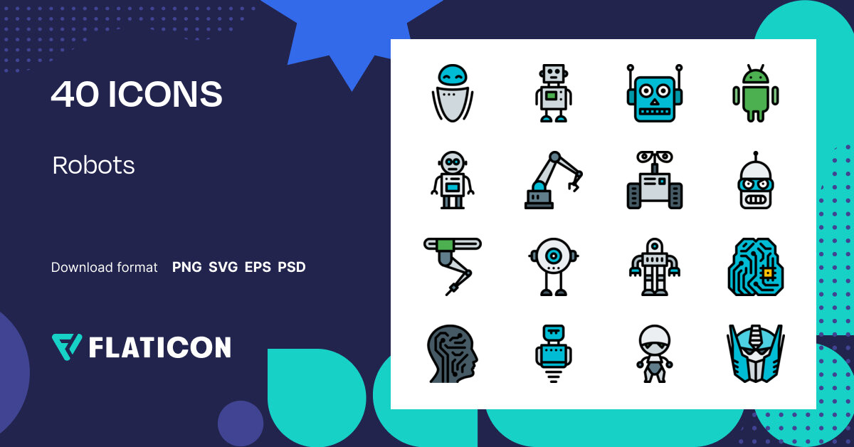 Robots Icon Pack | Lineal Color | 40 .SVG Icons