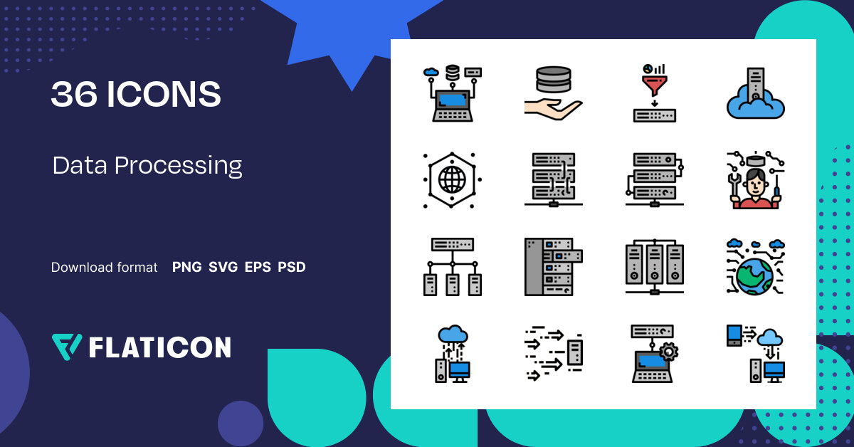 Data Processing Icon Pack | Lineal Color | 36 .SVG Icons