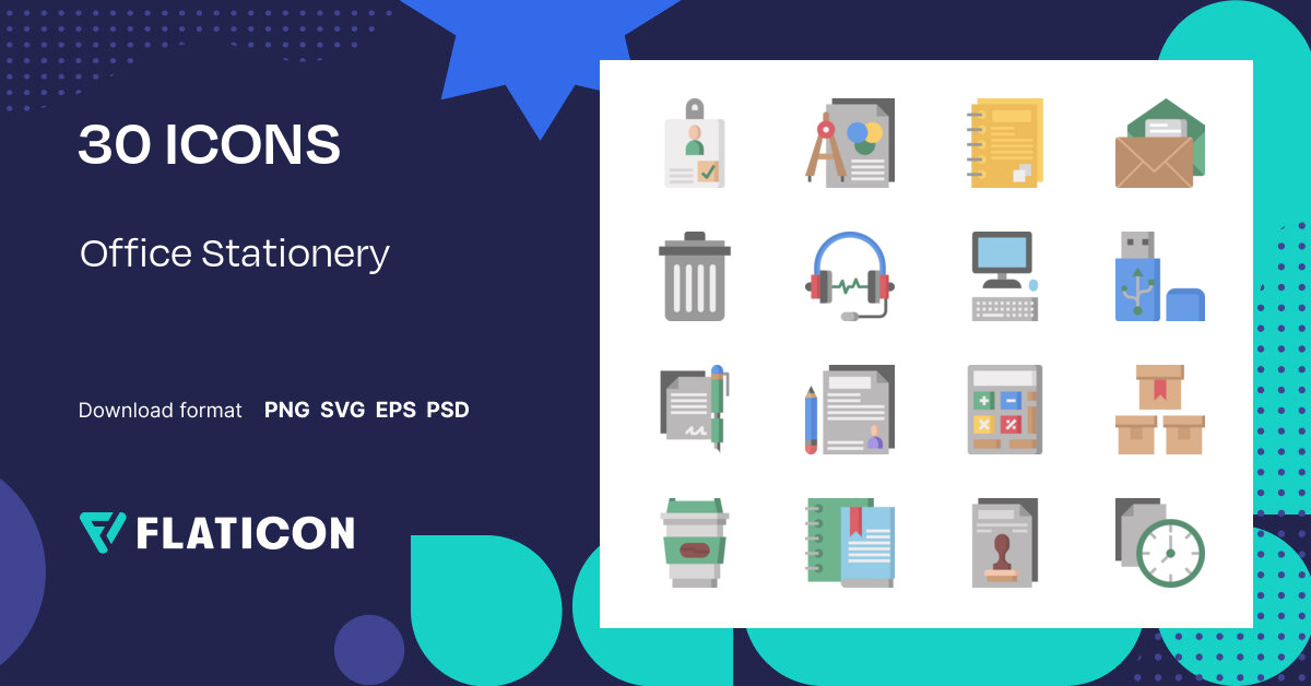 Office Stationery Icon Pack | Flat | 30 .SVG Icons