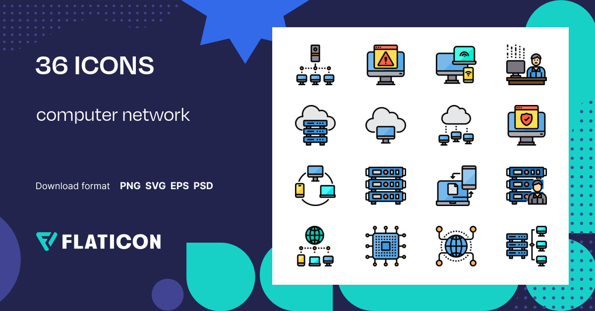 Computer network Icon Pack | Lineal Color | 36 .SVG Icons