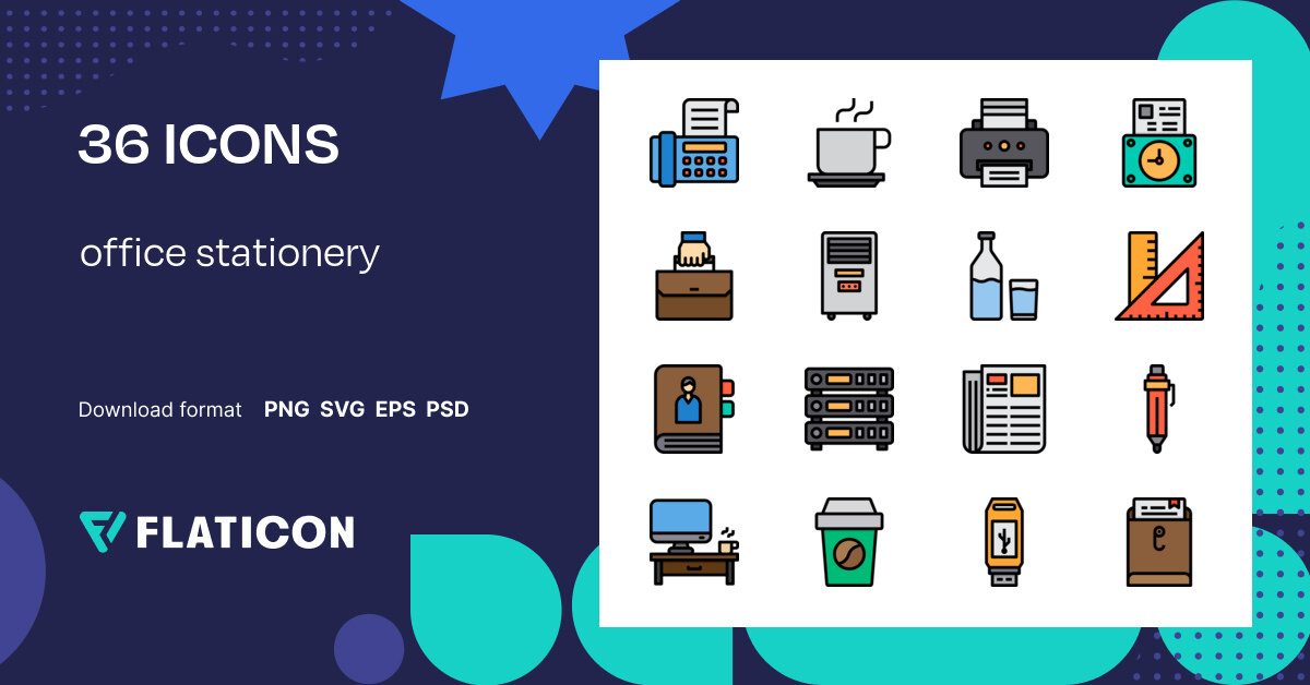 Office stationery Icon Pack | Lineal Color | 36 .SVG Icons