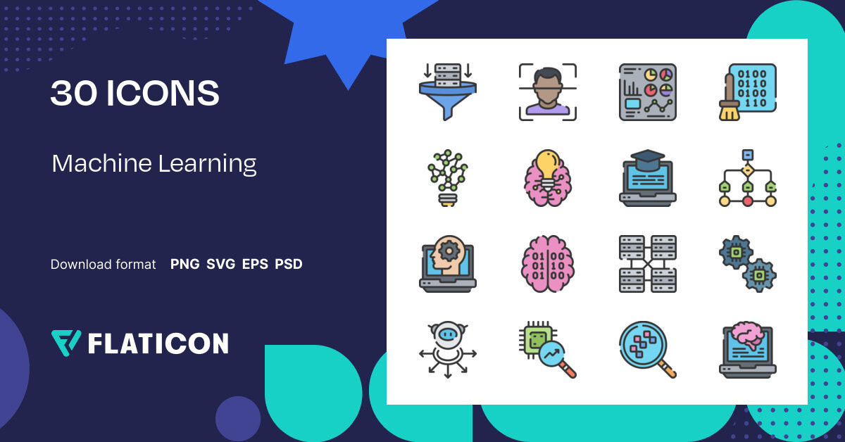 Machine Learning Icon Pack | Soft-fill | 30 .SVG Icons