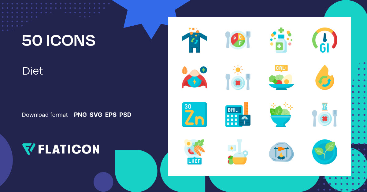 Diet Icon Pack | Flat | 50 .SVG Icons