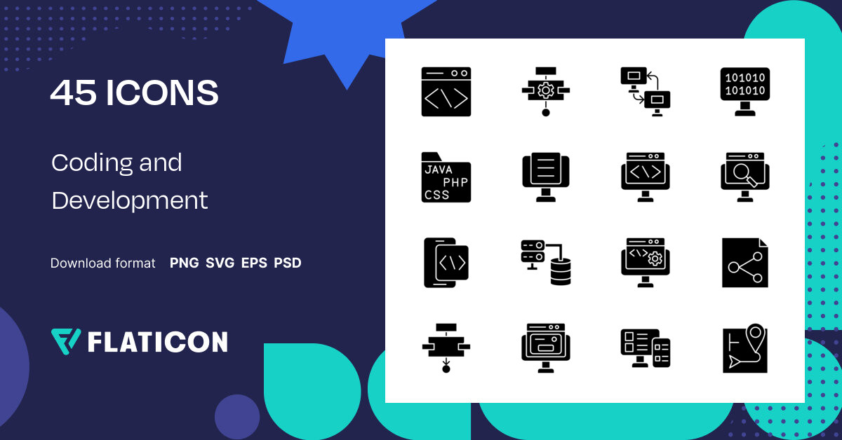 Coding and Development Icon Pack | Black fill | 45 .SVG Icons