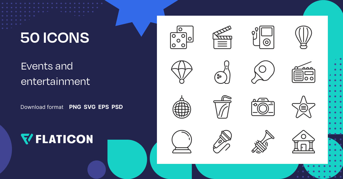 Events and entertainment Icon Pack | Outline | 50 .SVG Icons