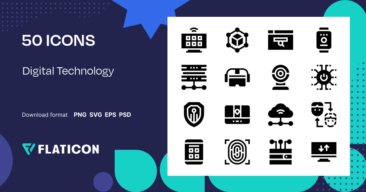 Digital Technology Icon Pack | Filled | 50 .SVG Icons