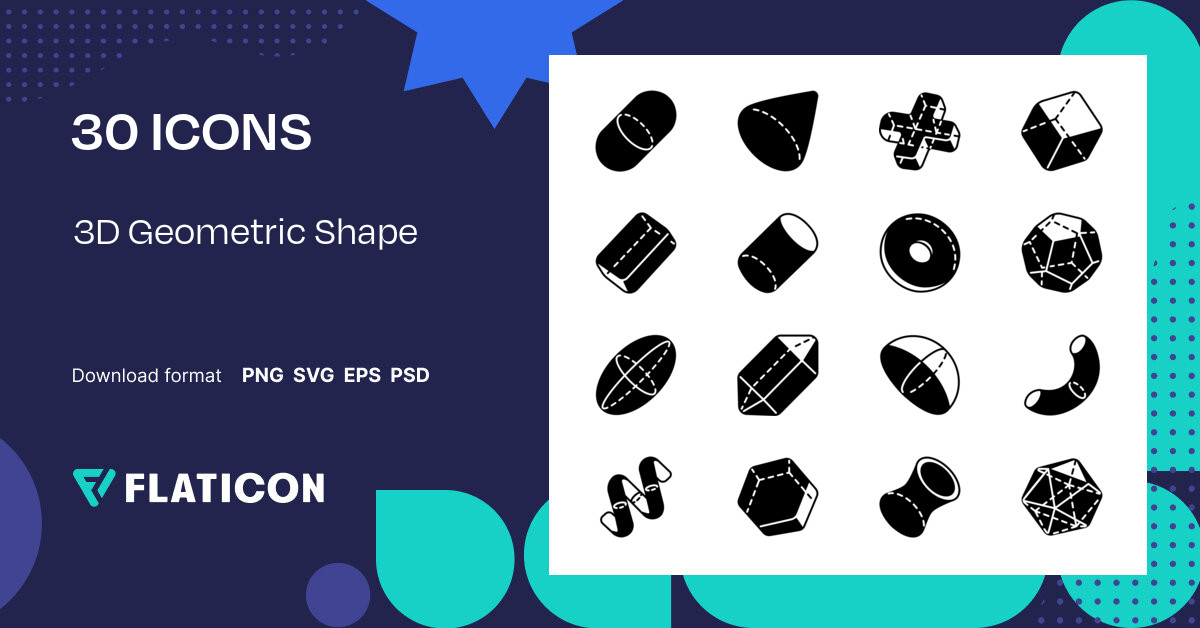 3D Geometric Shape Icon Pack | Black fill | 30 .SVG Icons