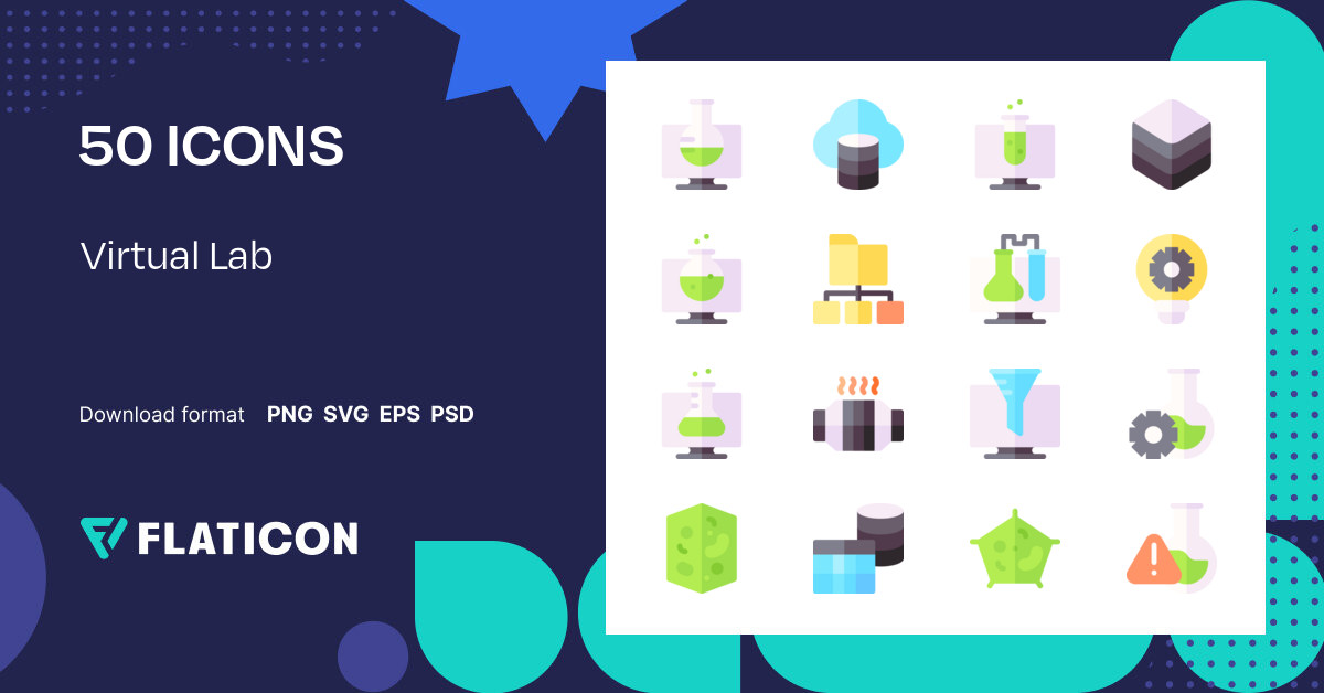 Virtual Lab Icon Pack | Flat | 50 .SVG Icons