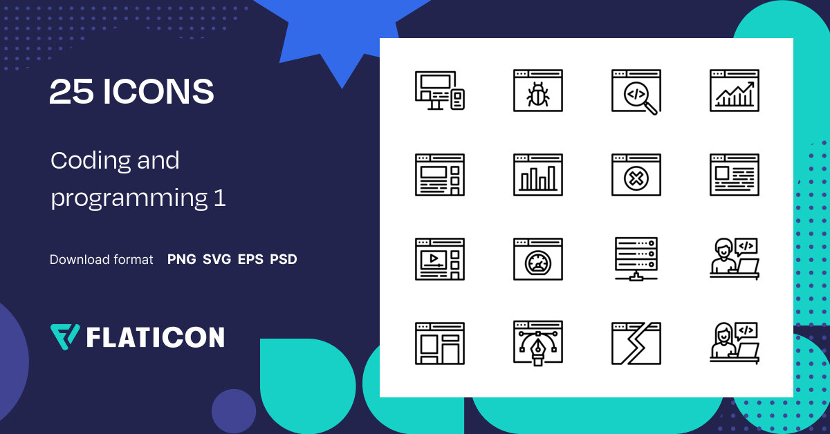 Coding and programming 1 Icon Pack | Outline | 25 .SVG Icons