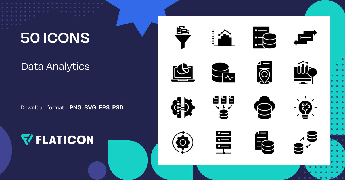 Data Analytics Icon Pack | Black fill | 50 .SVG Icons