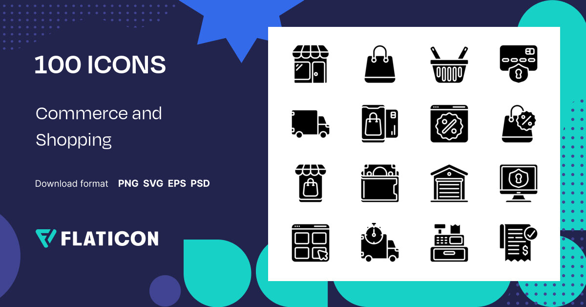 Commerce and Shopping Icon Pack | Fill | 100 .SVG Icons