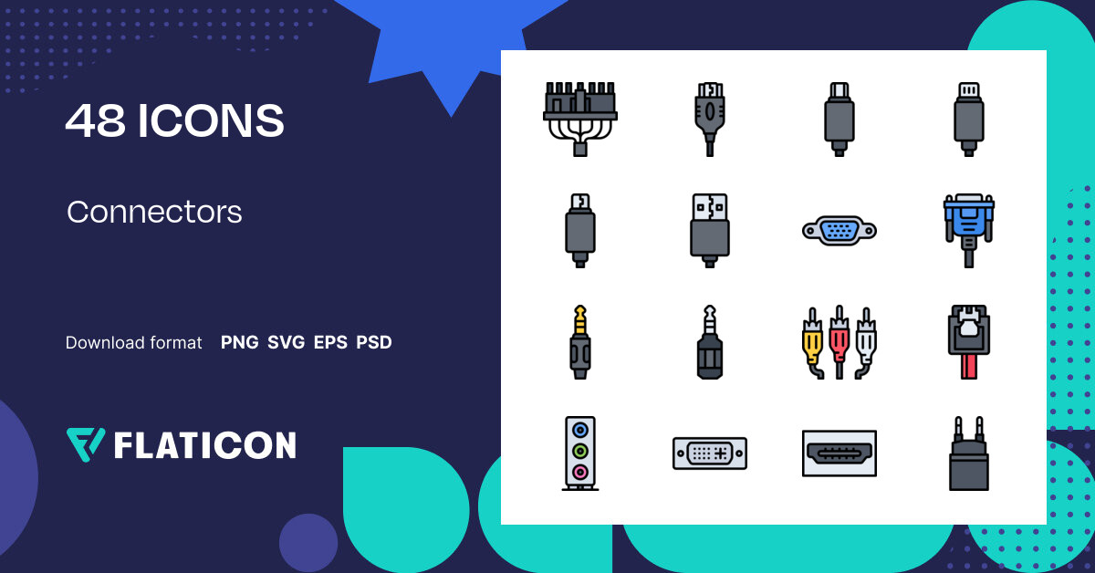 Connectors Icon Pack | Color | 50 .SVG Icons
