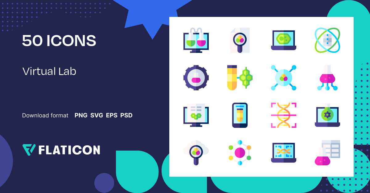 Virtual Lab Icon Pack | Flat | 50 .SVG Icons