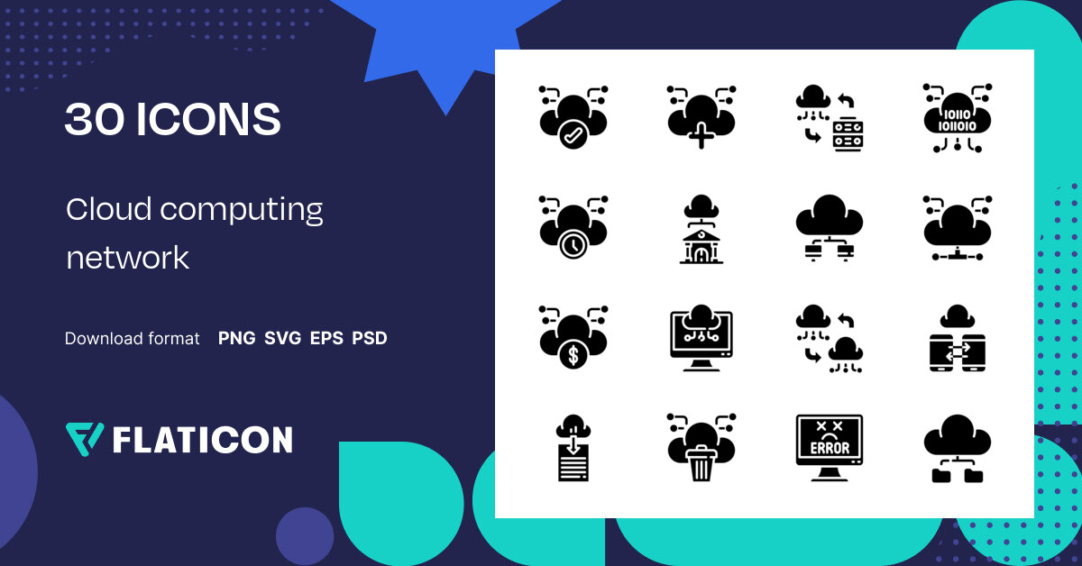 Cloud computing network Icon Pack | Color fill | 30 .SVG Icons