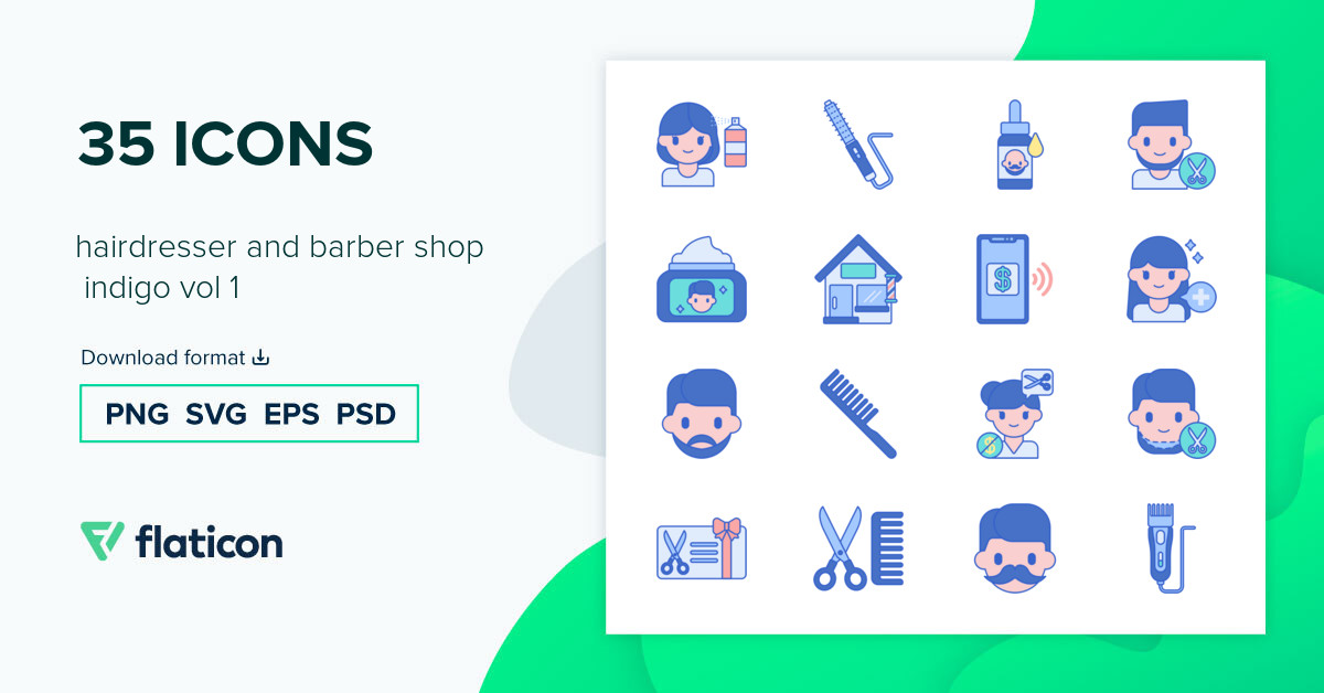 Pack de iconos Hairdresser and barber shop indigo vol 1 | Color lineal-color | 35 Iconos .SVG
