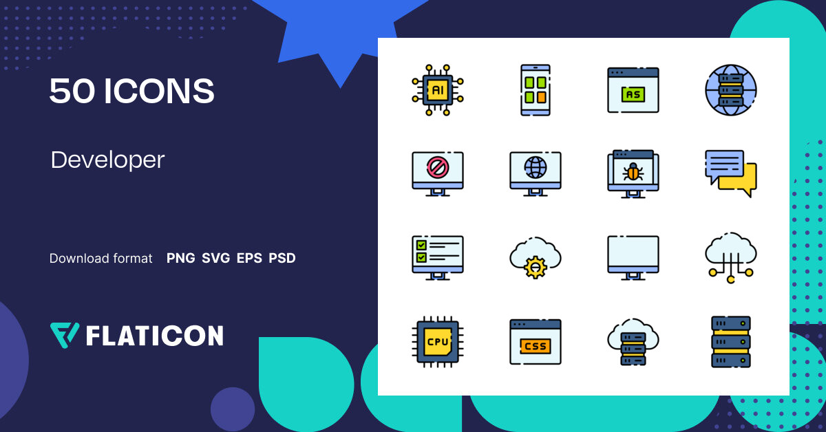 Developer Icon Pack | Lineal Color | 50 .SVG Icons