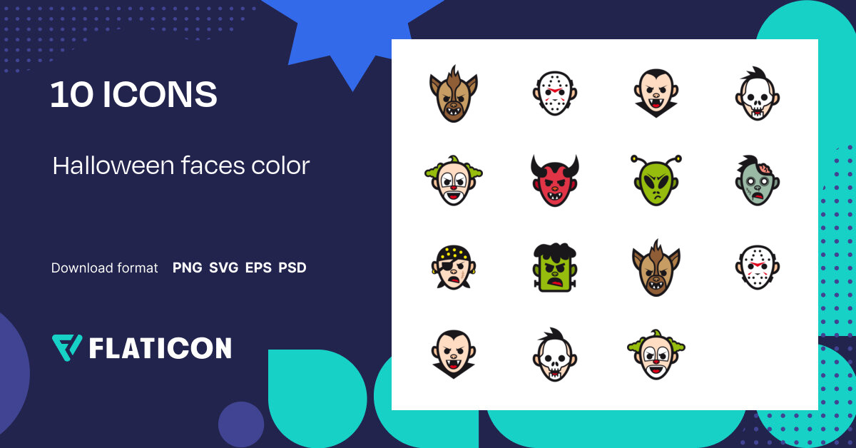 Halloween faces color Icon Pack | Color lineal-color | 10 .SVG Icons