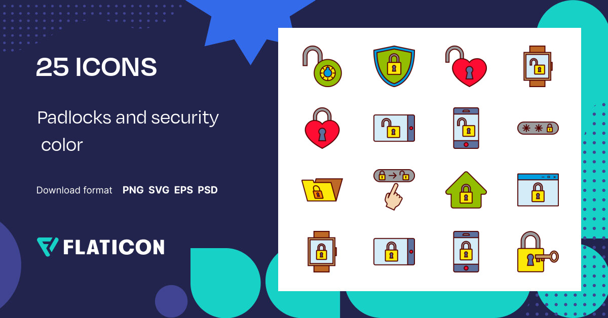 Padlocks and security color Icon Pack | Color lineal-color | 25 .SVG Icons