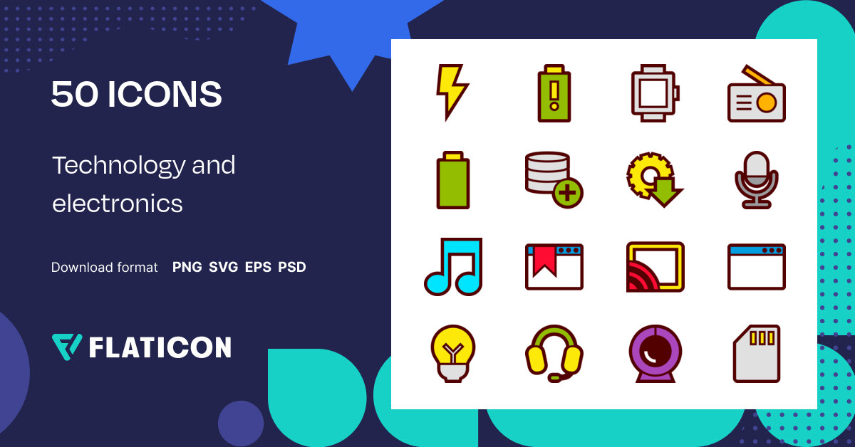 Technology and electronics Icon Pack | Color lineal-color | 50 .SVG Icons