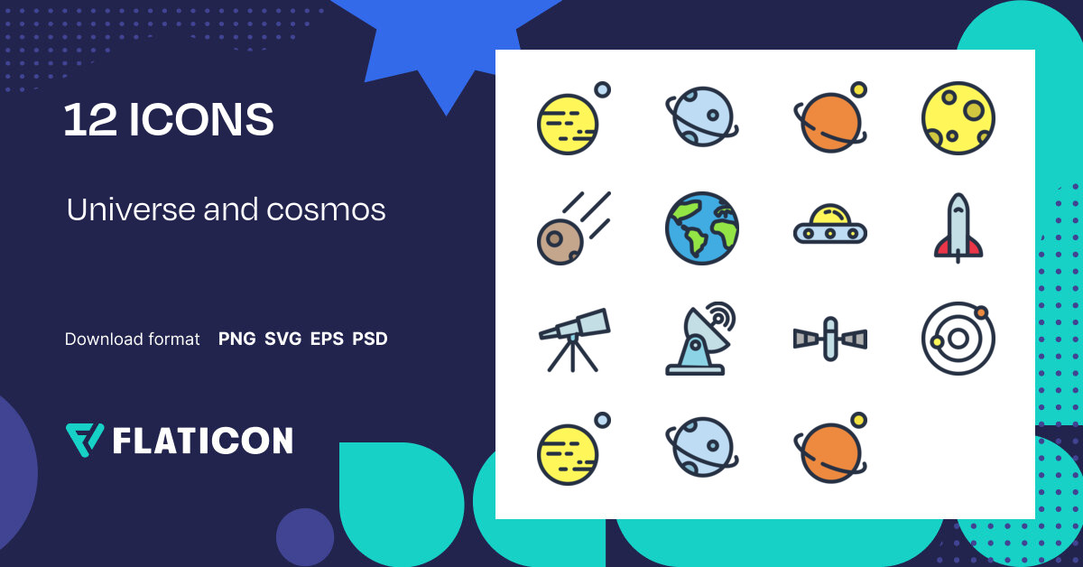 Universe and cosmos Icon Pack | Color lineal-color | 12 .SVG Icons