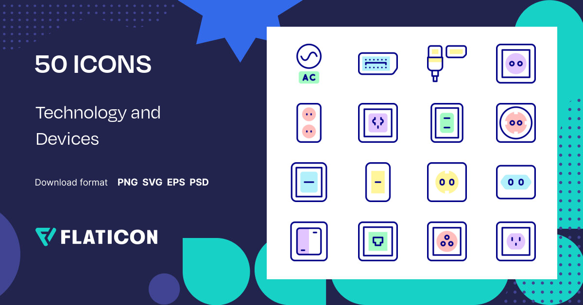 Technology and Devices Icon Pack | Lineal color | 50 .SVG Icons