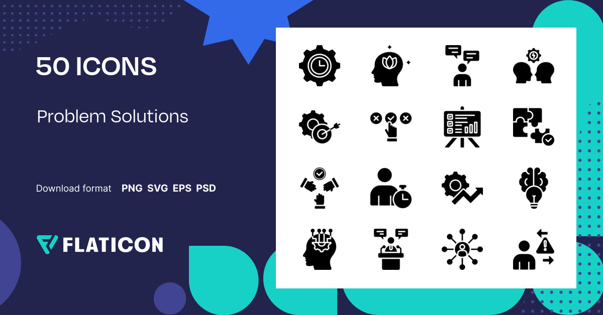 Problem Solutions Icon Pack | Black fill | 50 .SVG Icons