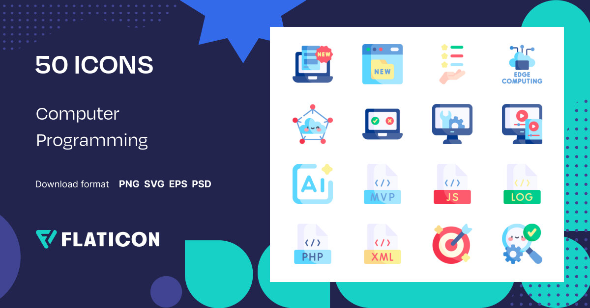 Computer Programming Icon Pack | Flat | 50 .SVG Icons