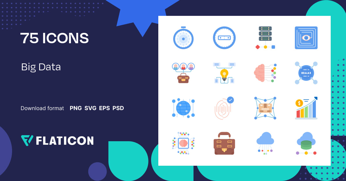 Big Data Icon Pack | Color fill | 75 .SVG Icons