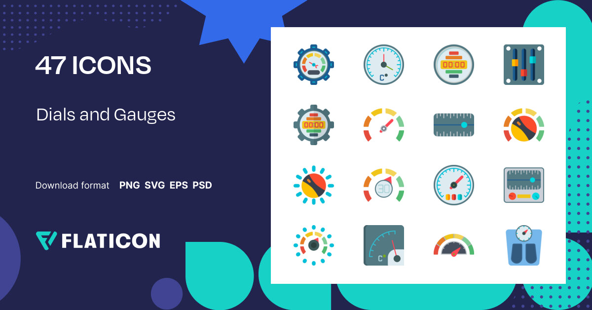 Dials and Gauges Icon Pack | Color fill | 47 .SVG Icons
