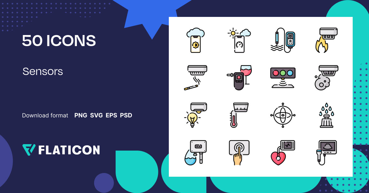 Sensors Icon Pack | Lineal color | 50 .SVG Icons