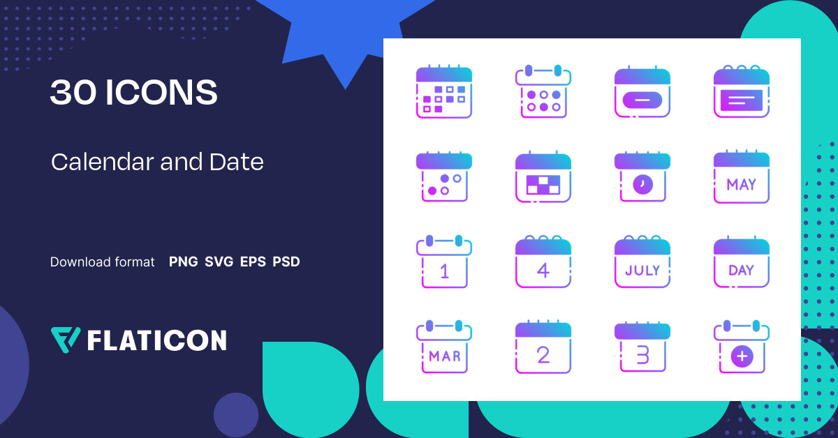 Calendar and Date Icon Pack | Gradient fill | 30 .SVG Icons