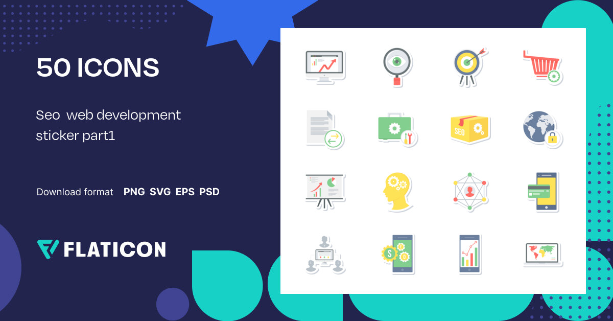 Seo web development sticker part1 Icon Pack | 50 .SVG Icons