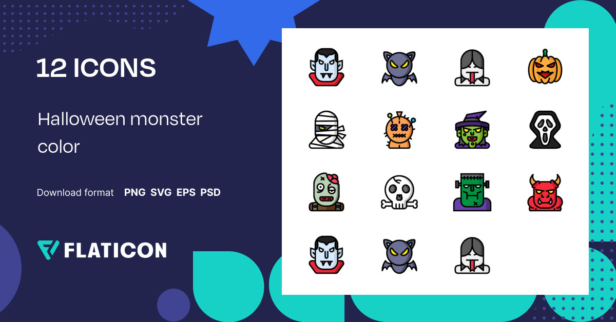 Halloween monster color Icon Pack | Color lineal-color | 12 .SVG Icons