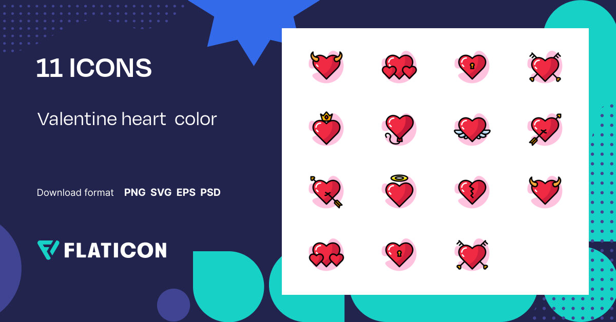 Valentine heart color Icon Pack | Color lineal-color | 11 .SVG Icons