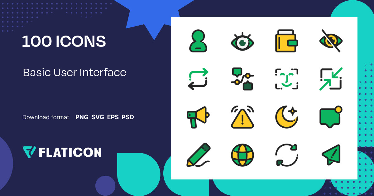 Basic User Interface Icon Pack | Color lineal-color | 100 .SVG Icons